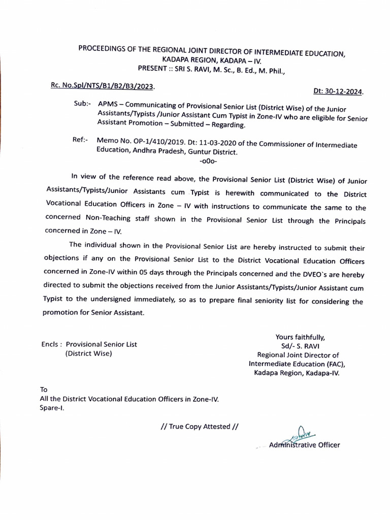 Erstwhile Chittoor Provisional Seniority List | PDF