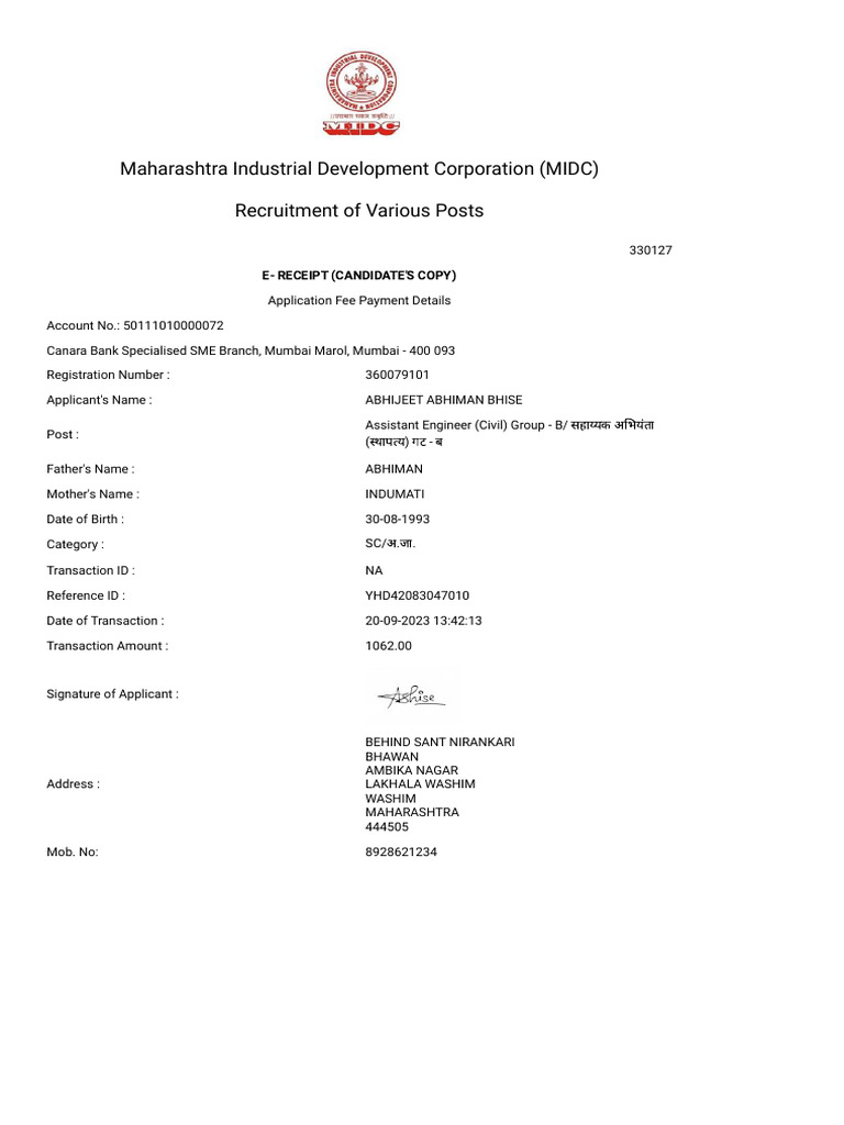 MIDC payment slip | PDF