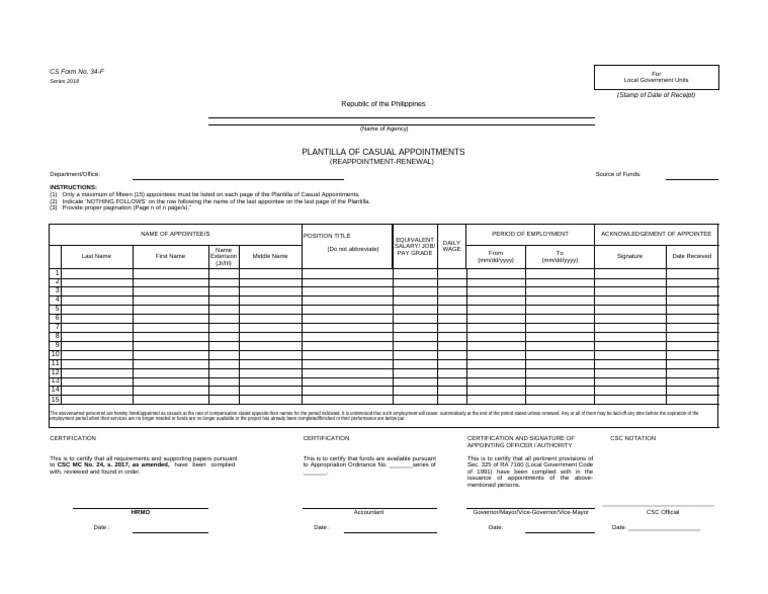 CS Form No. 34-F Renewal of Casual Appointment - LGU | PDF | Labor