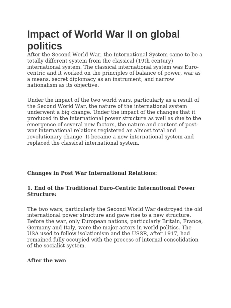 Impact of World War II on Global Politics | PDF | Non Aligned Movement ...