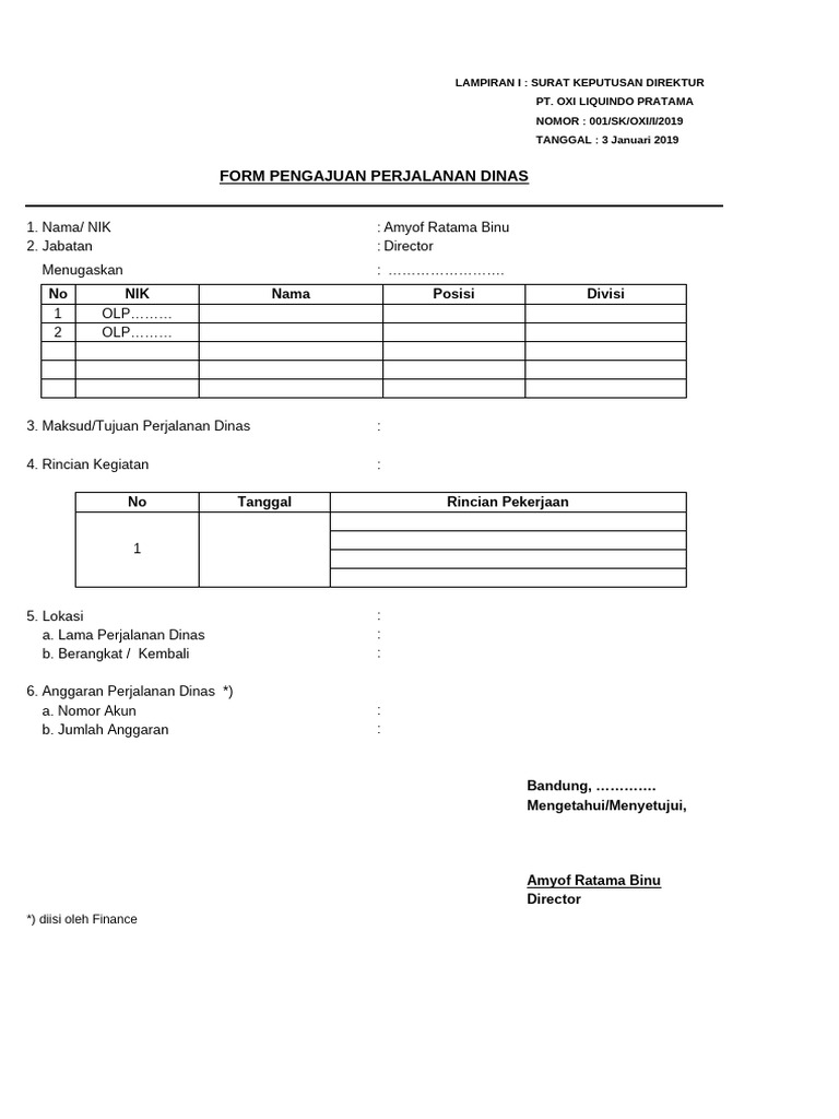 Form Pengajuan Perjalanan Dinas | PDF