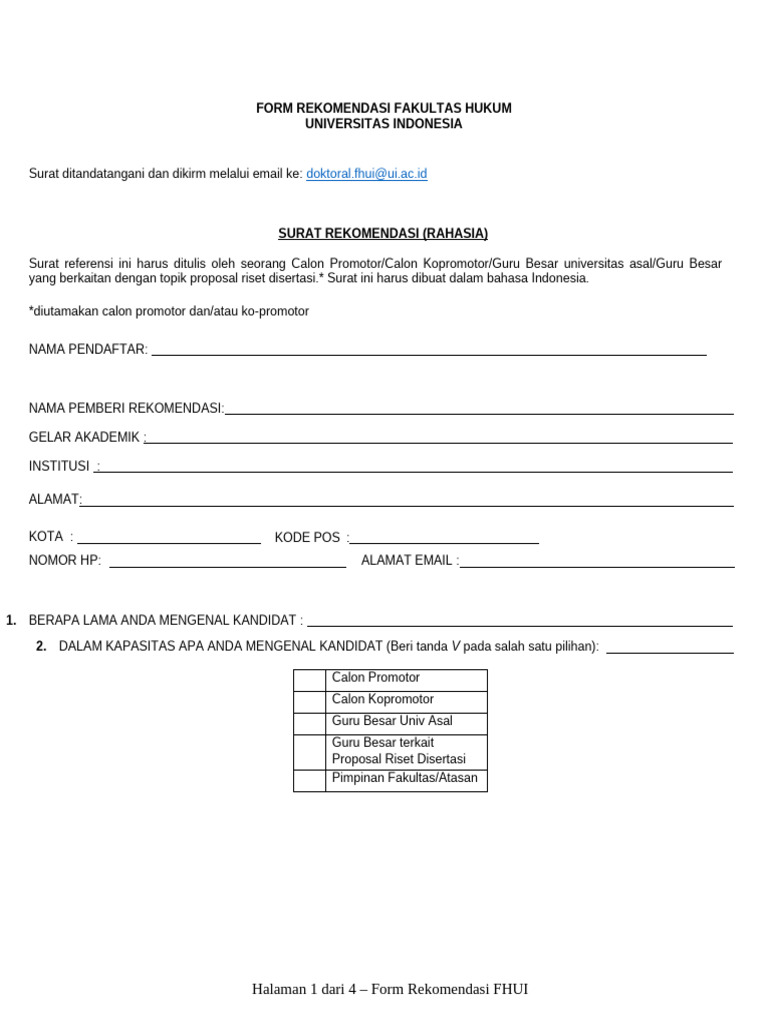 Form Surat Rekomendasi S3 2021 1 | PDF