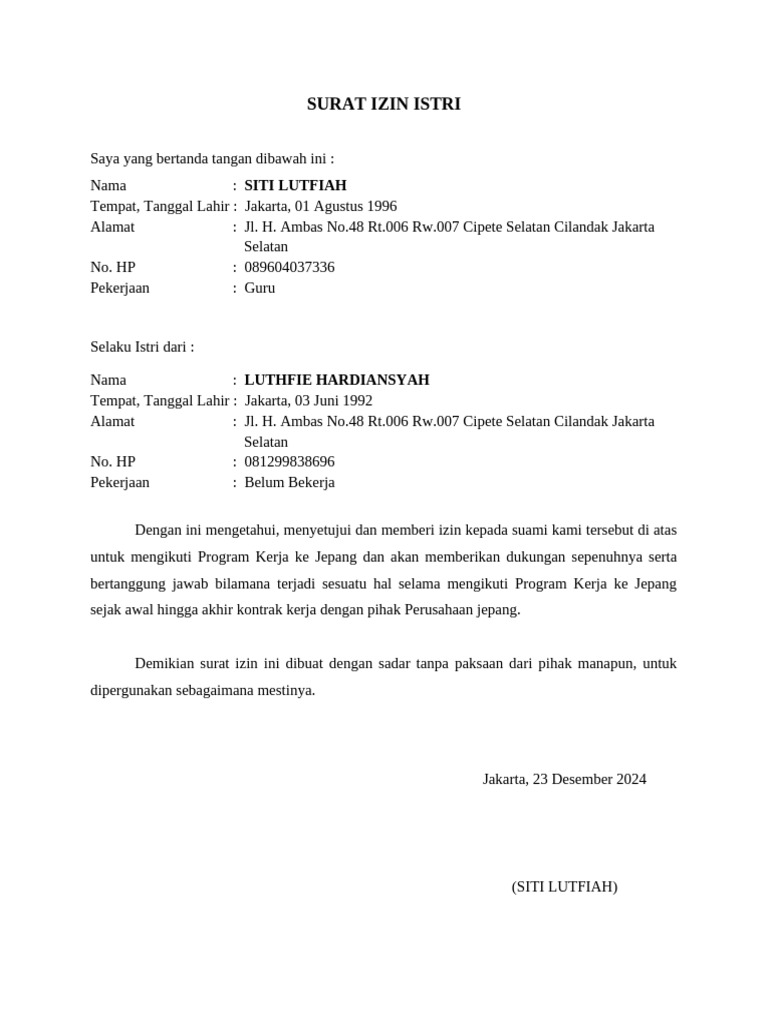 Surat Izin Istri | PDF