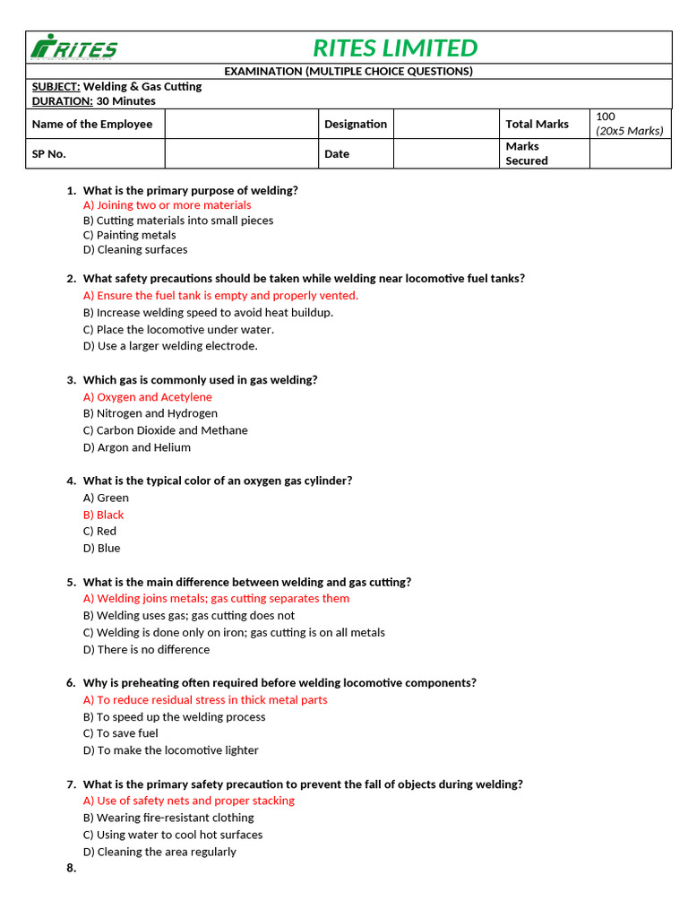 Welding & Gas Cutting Questions | PDF | Welding | Construction