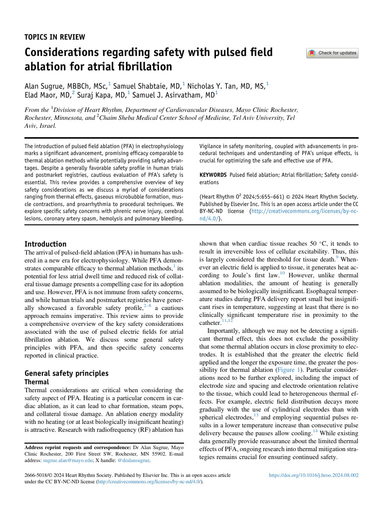 Considerations Regarding Safety With Pulsed Field Ablation For Atrial ...