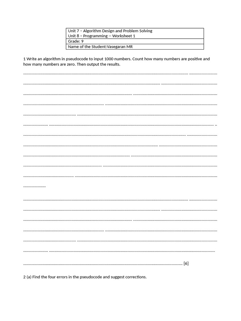 Unit_7_8_Worksheet 1 1 | PDF | Algorithms | Control Flow