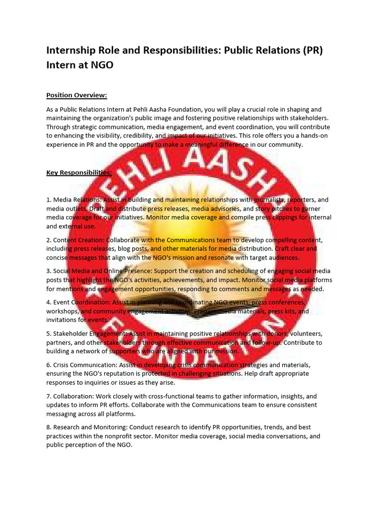 Internship Role and Responsibilities-PR iNTERN-paf (1) | PDF | Public ...