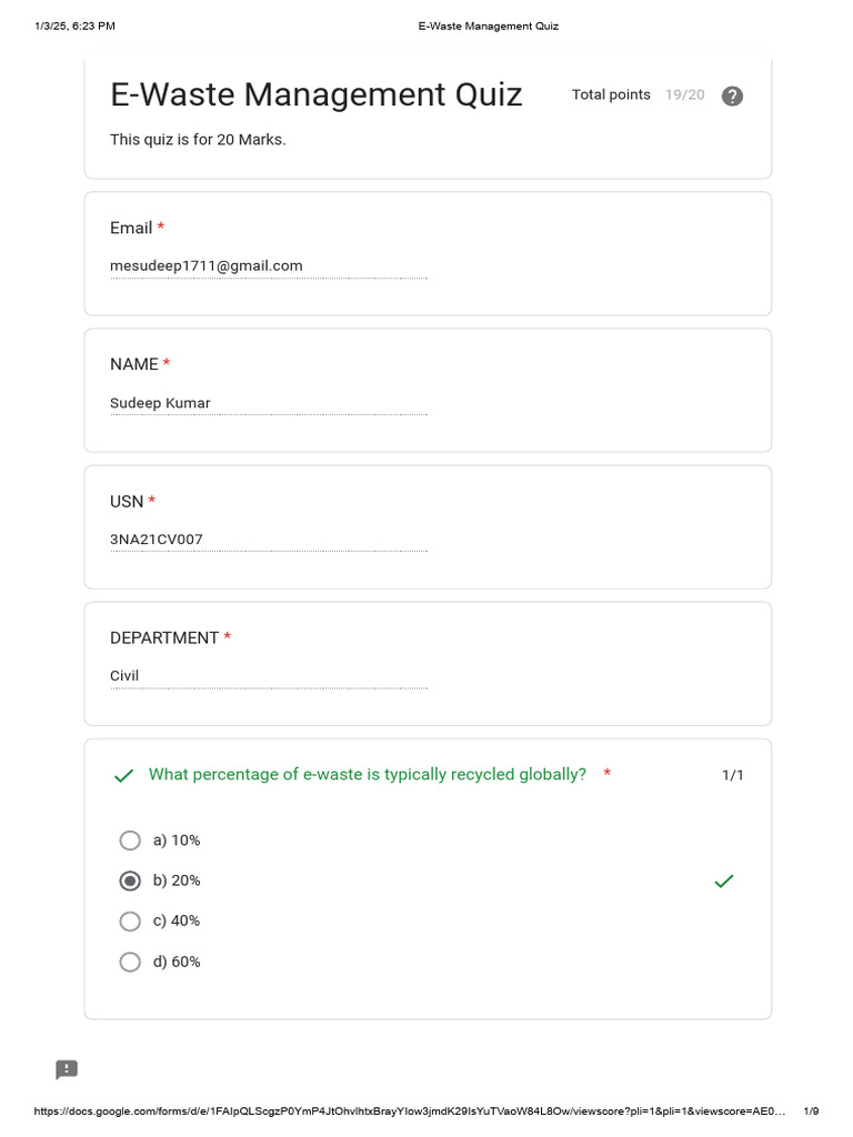 E-Waste Management Quiz Insights | PDF | Electronic Waste | Waste