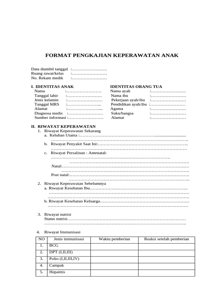 Format Pengkajian Kep Anak | PDF