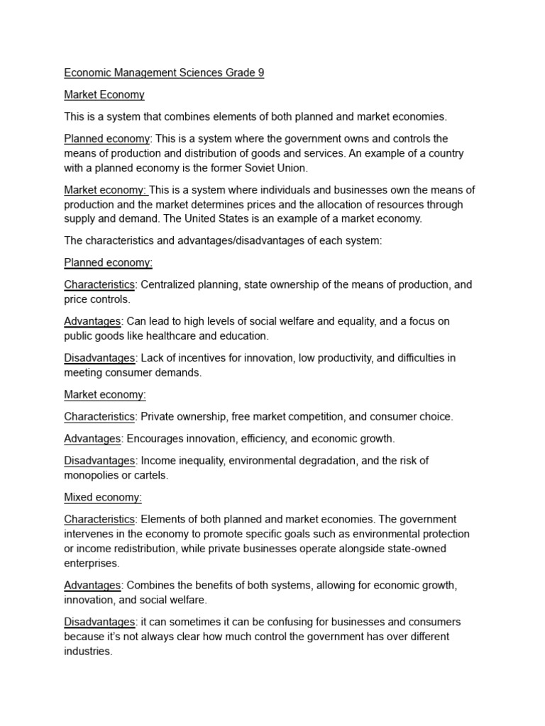 EMS GRADE 9 | PDF | Market Economy | Market (Economics)
