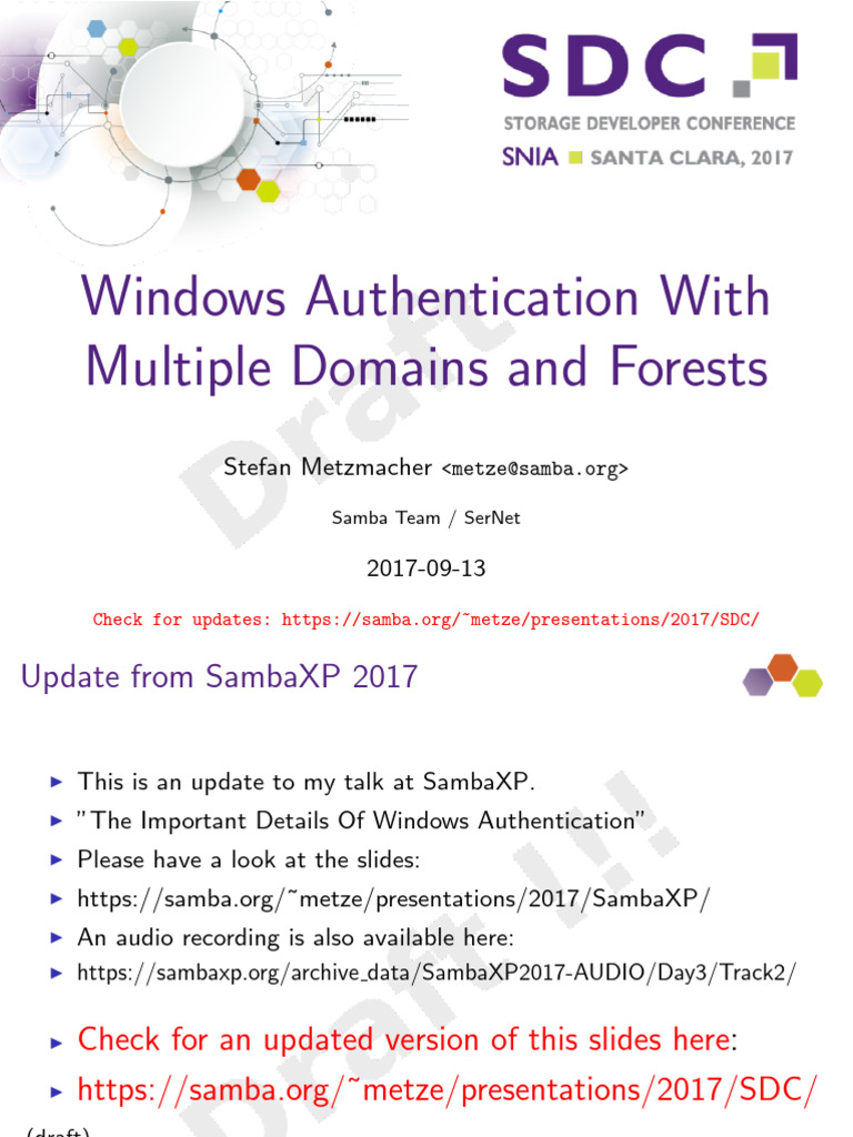 StefanMetzmacher SDC2017 Windows Authentication With Trusts-Draft1-Compact | PDF | Cyberwarfare ...