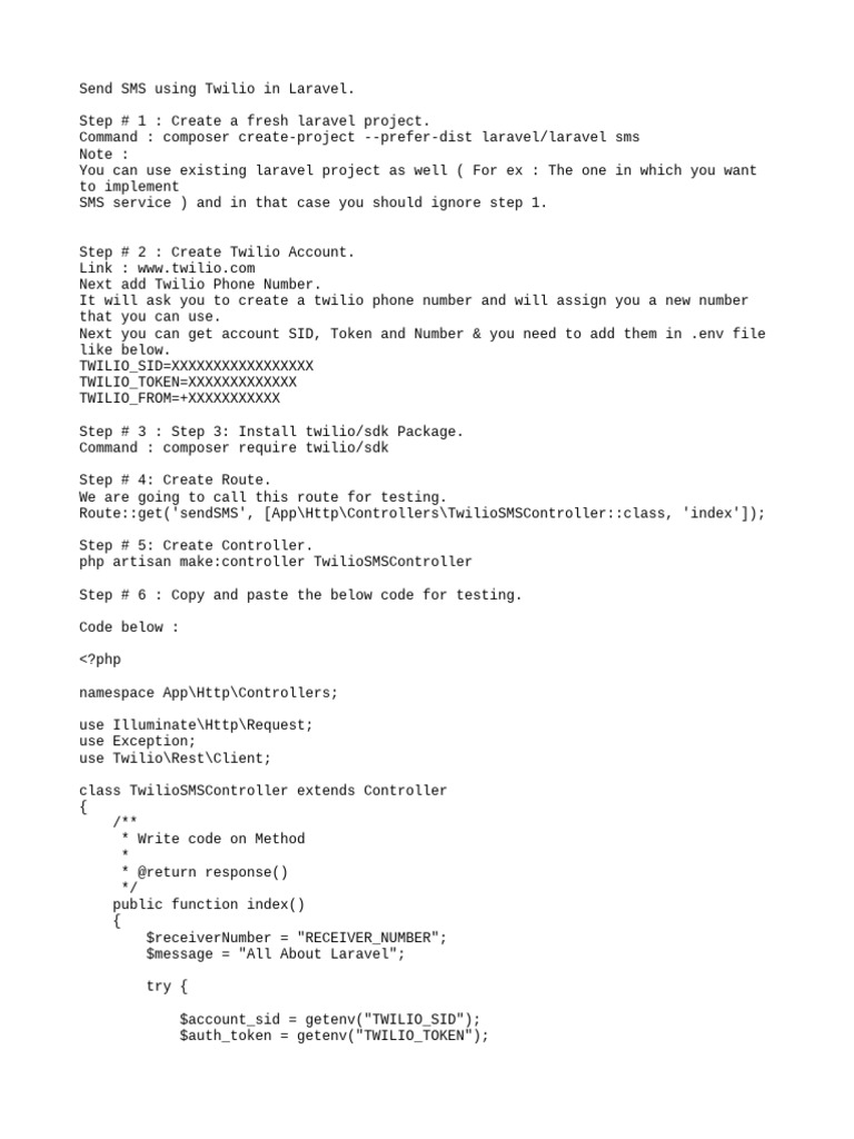Send SMS with Twilio in Laravel | PDF