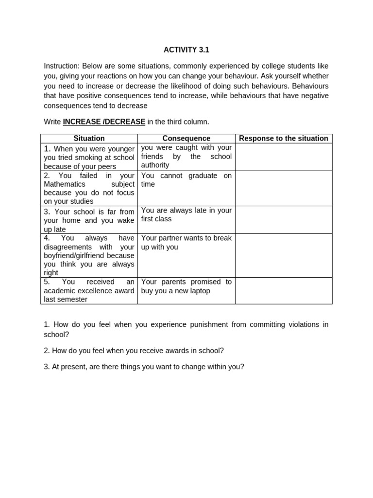 Student Behavior Reflection Guide | PDF