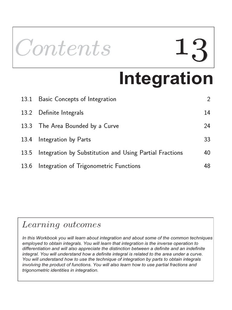 HELM Workbook 13 Integration | PDF | Integral | Infinity