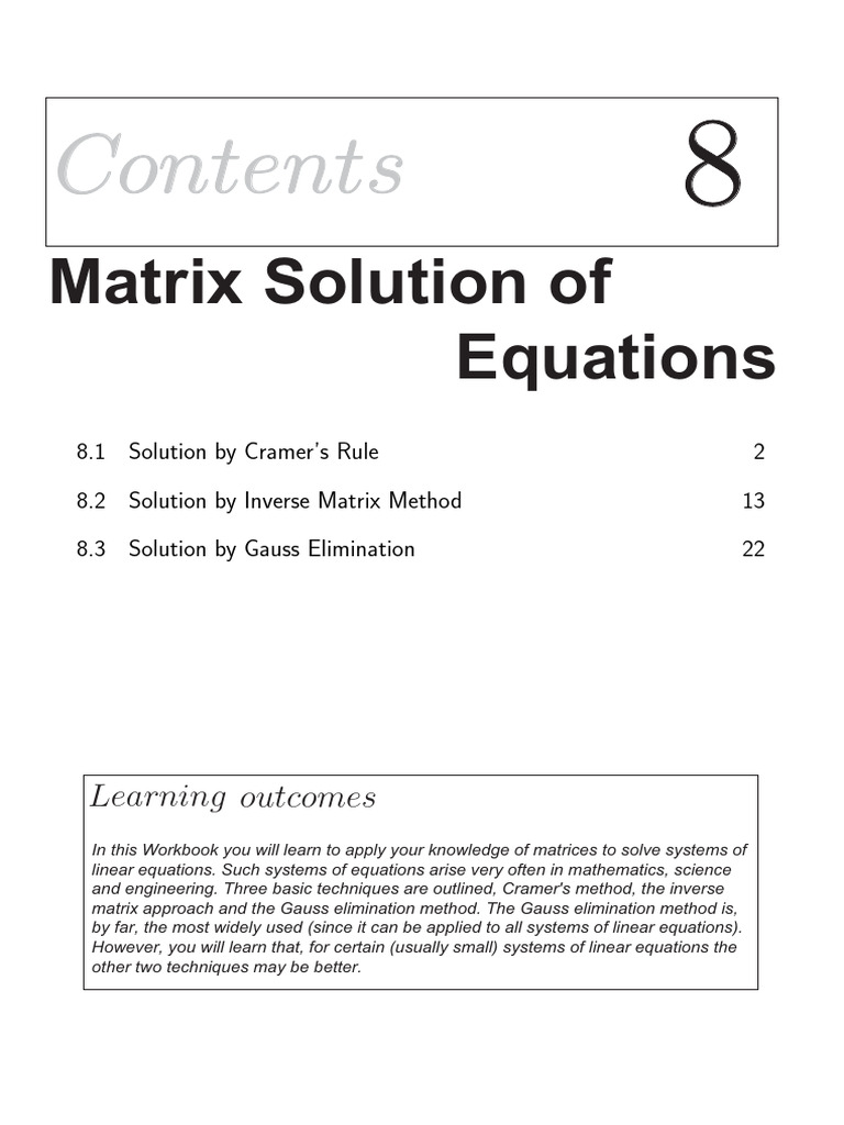 HELM Workbook 8 Matrix Solution of Equations | PDF | Matrix ...