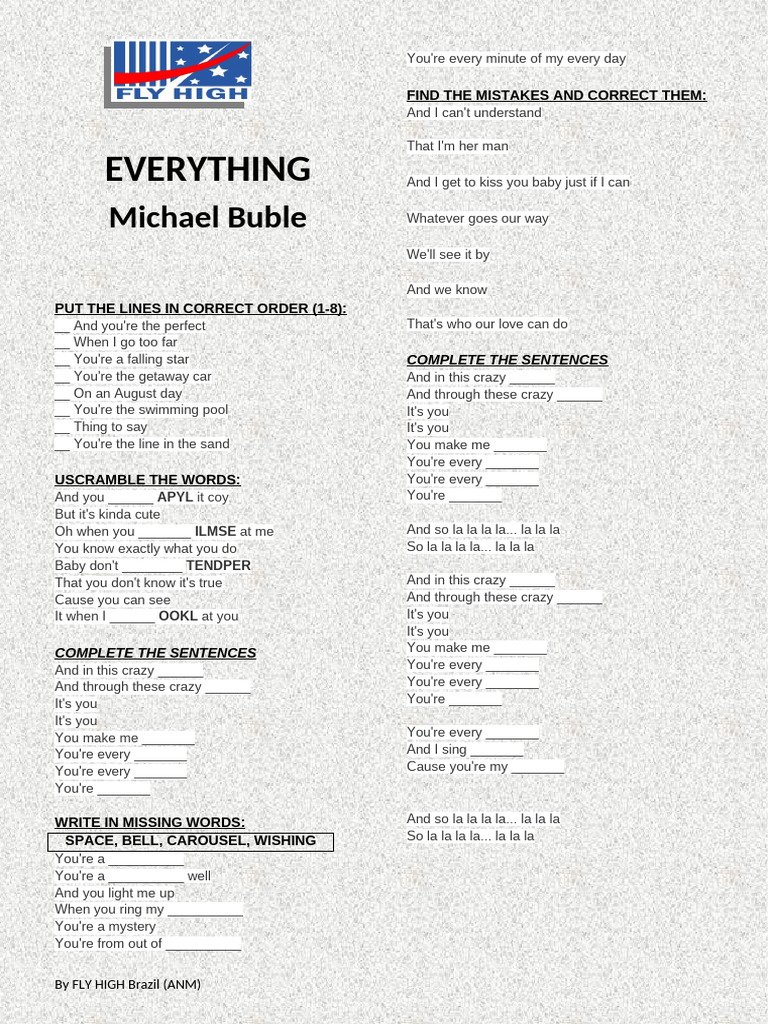 Michael Buble Everything Activities With Music Songs Nursery Rhymes 84971 | PDF