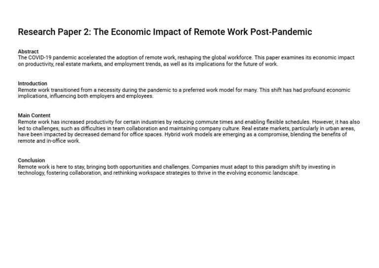 Economic Impact of Post-Pandemic Remote Work | PDF