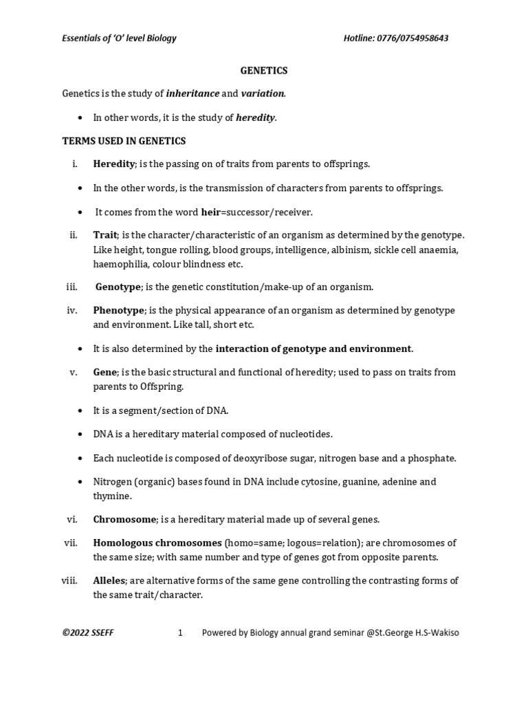 GENETICS O levo@SSEFF 0754958643 | PDF | Dominance (Genetics) | Zygosity