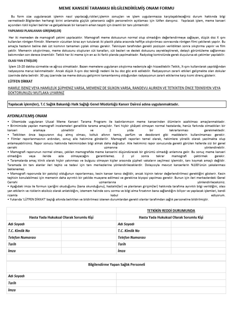 Mamografi Onam Formu | PDF