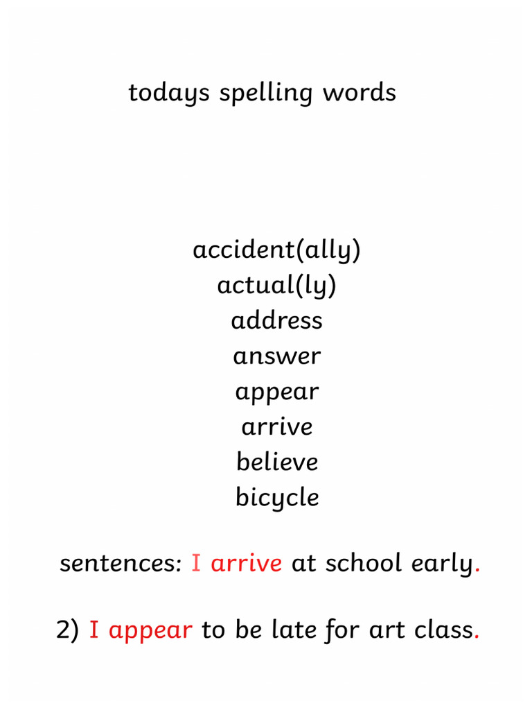 Spelling Words | PDF