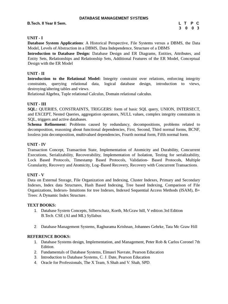 R22 DBMS Syllabus | PDF | Databases | Relational Database