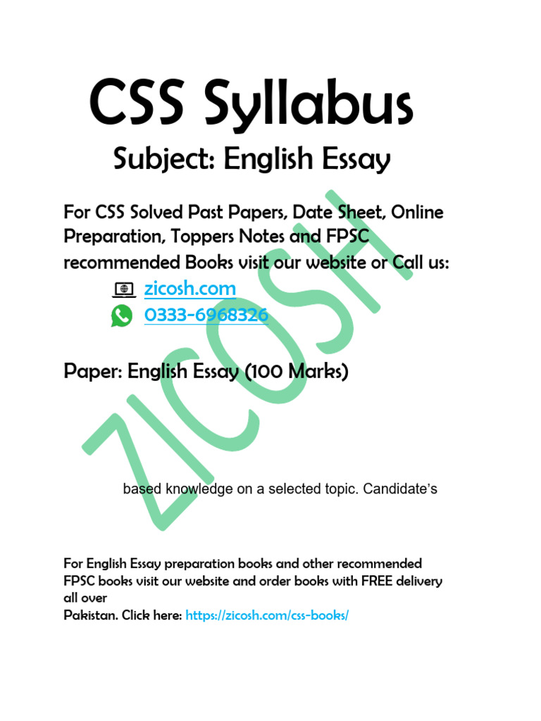 CSS English Essay Syllabus Overview | PDF