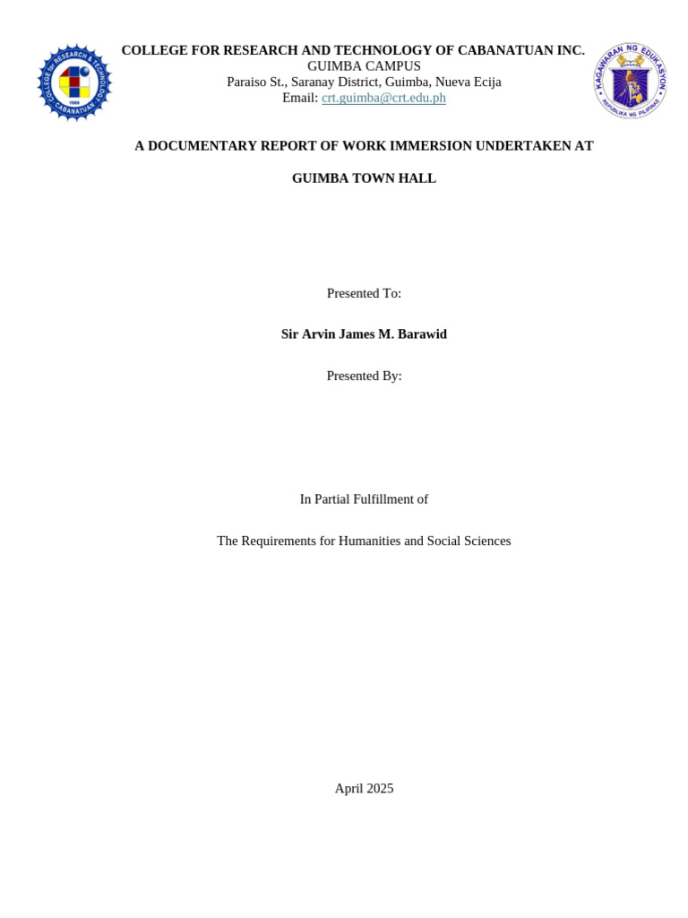 Work Immersion Report for Students | PDF
