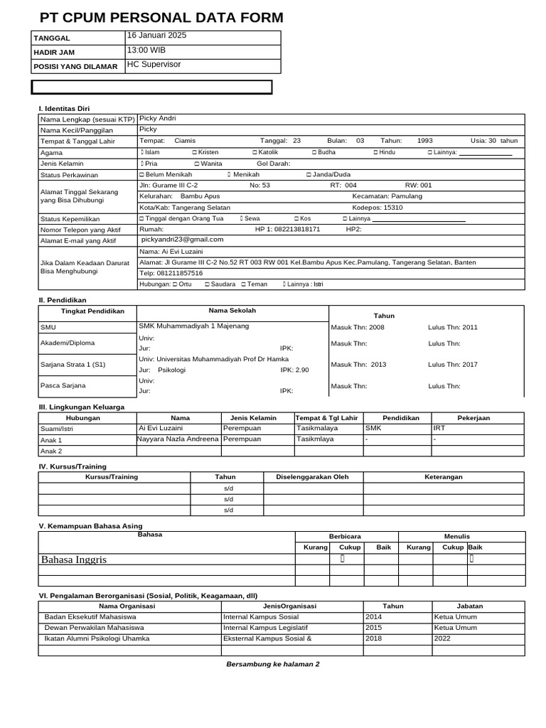 CANDIDATE Personal Data Form (NEW) | PDF