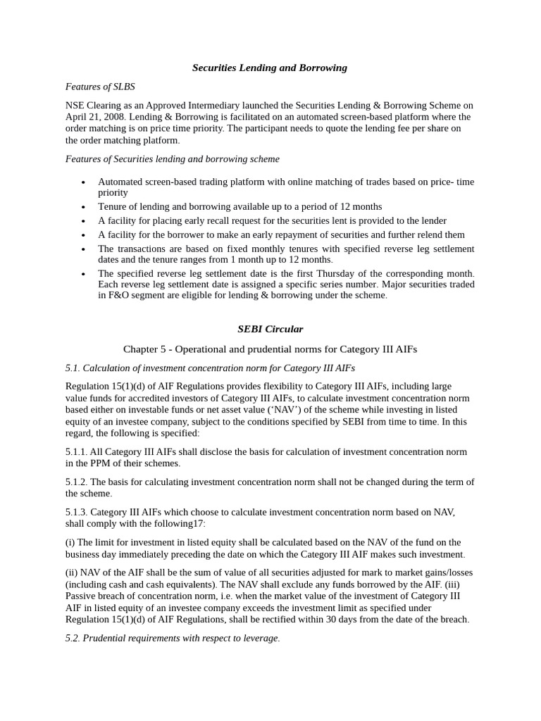 Securities Lending & Borrowing Overview | PDF | Leverage (Finance) | Loans