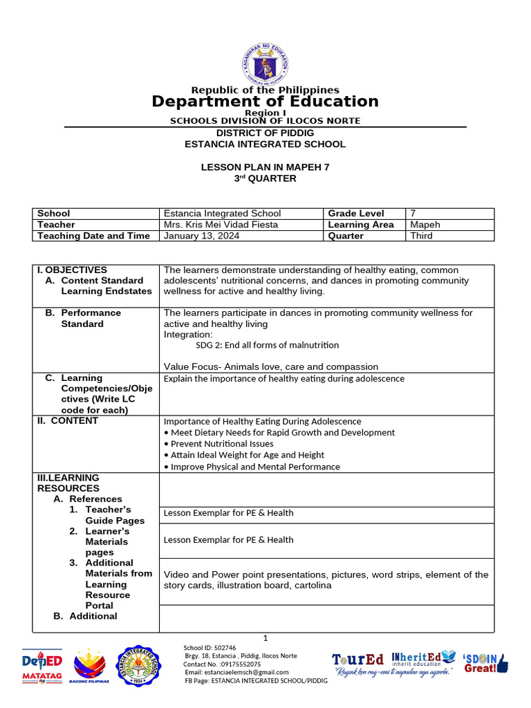 mapeh lp | PDF | Narration | Learning