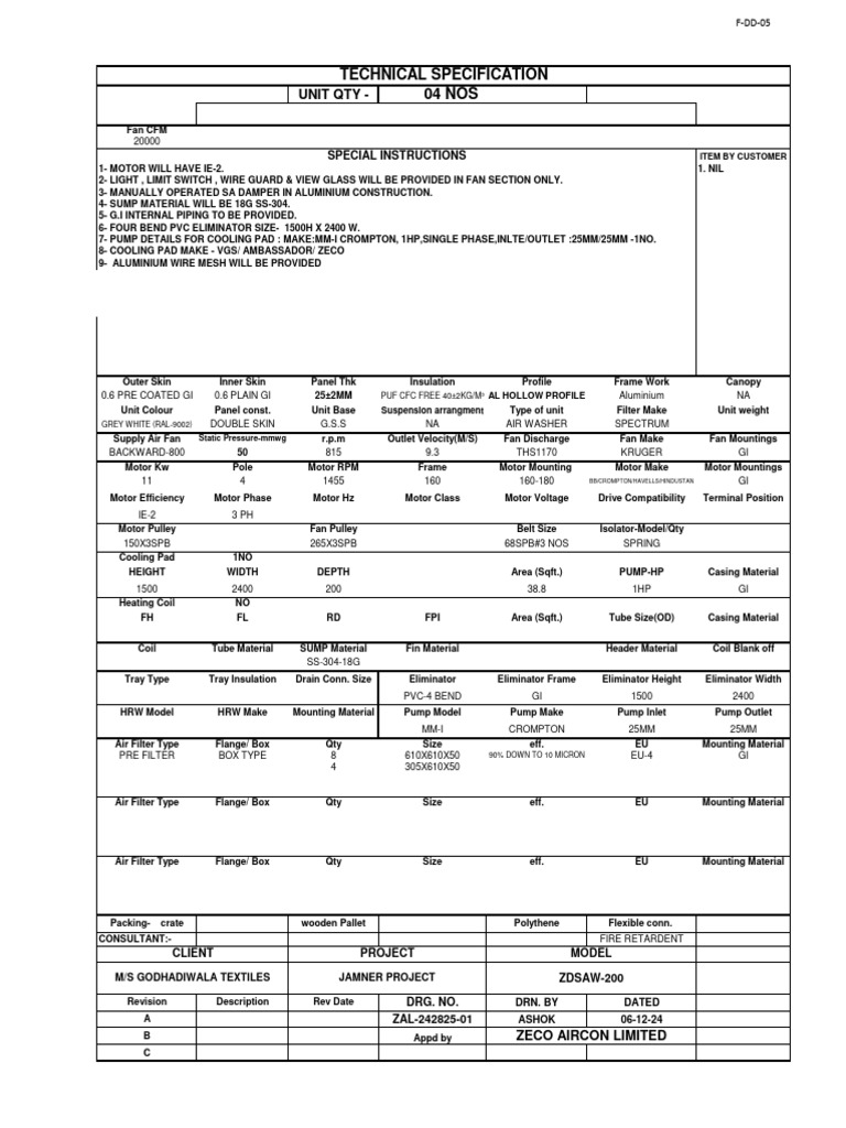 Technical Data Sheet 01 | PDF | Equipment | Electricity