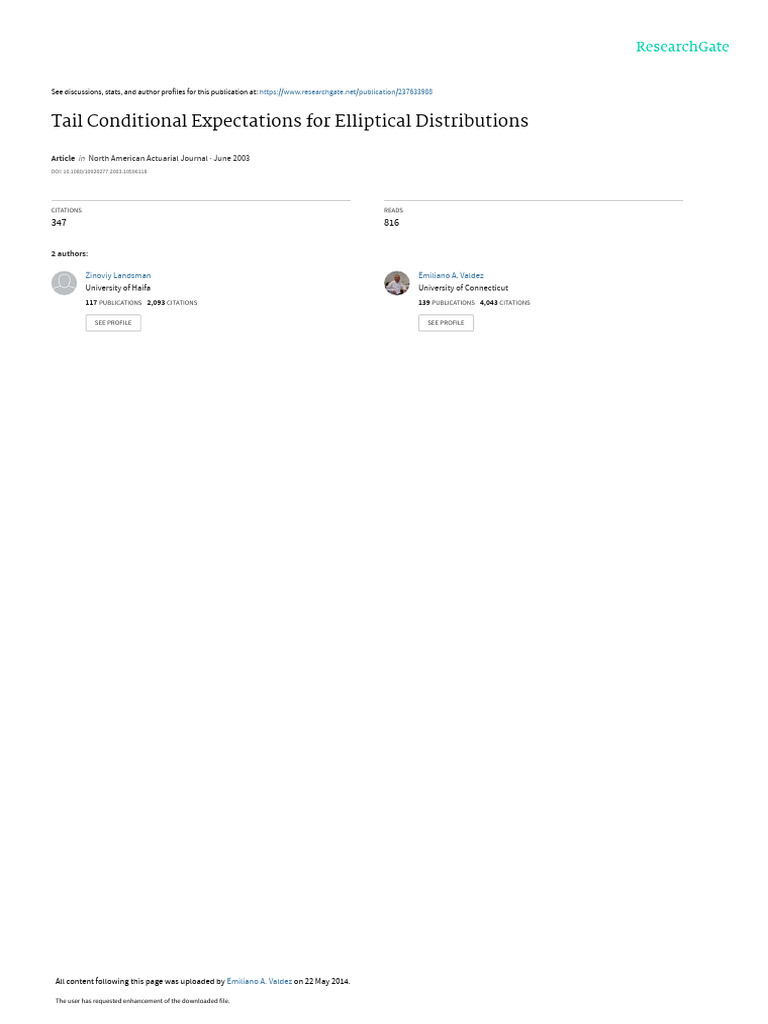 Tail_Conditional_Expectations_for_Elliptical_Distr | PDF | Normal Distribution | Risk