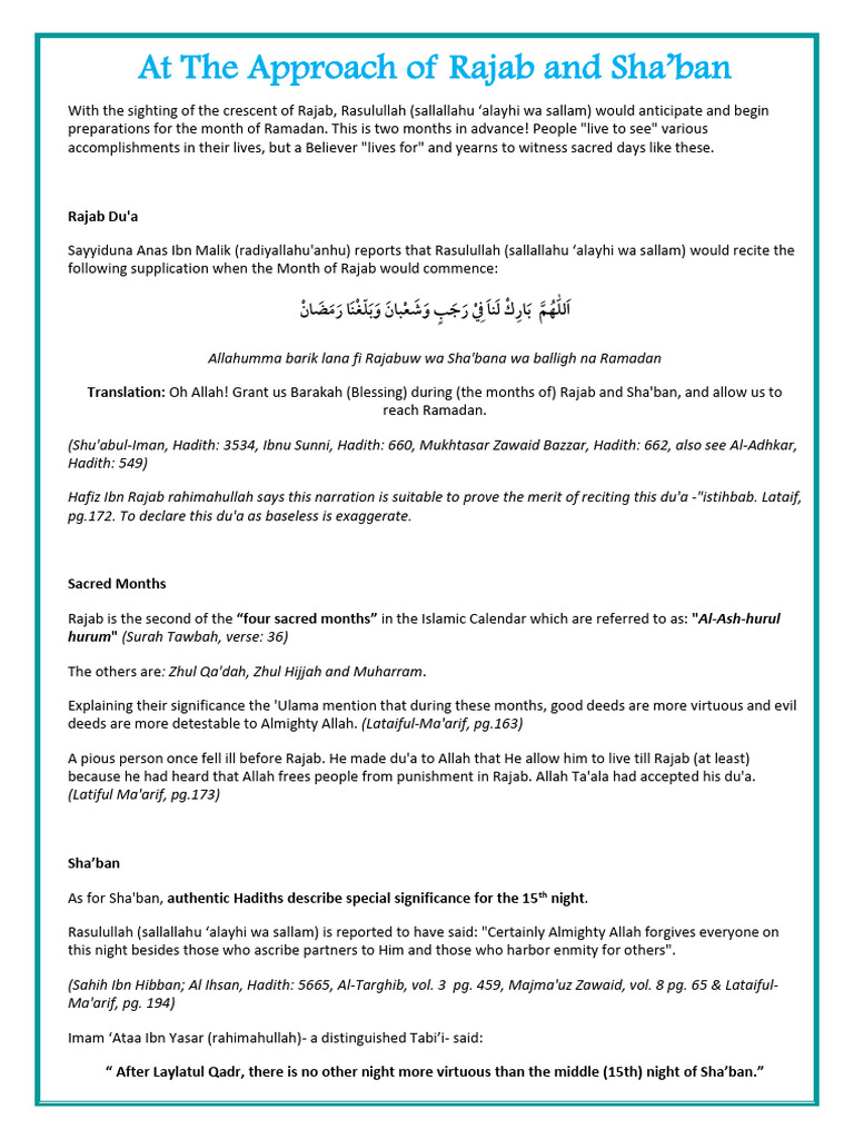 At The Approach of Rajab and Shaban | PDF | God In Islam | Hadith