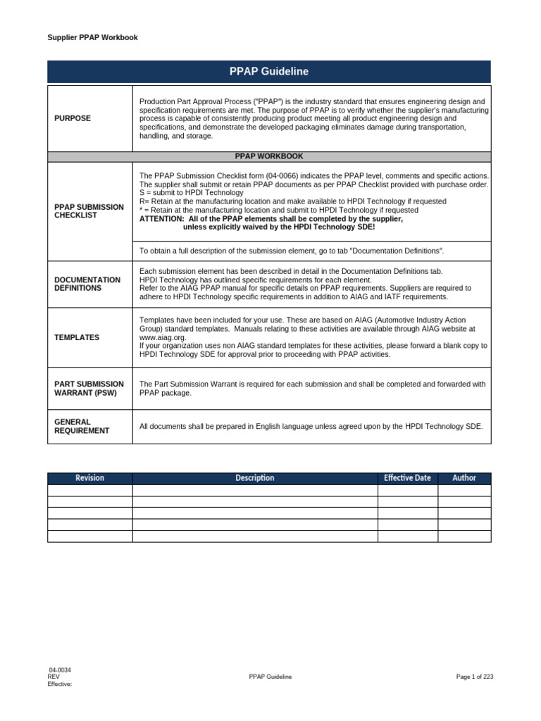 Supplier PPAP Workbook | PDF | Specification (Technical Standard)