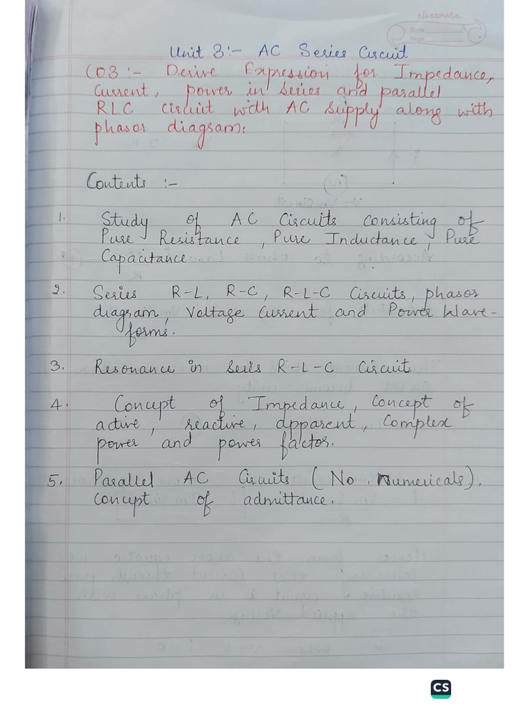 BEE Updated Unit 4A - AC Series Circuit Notes | PDF