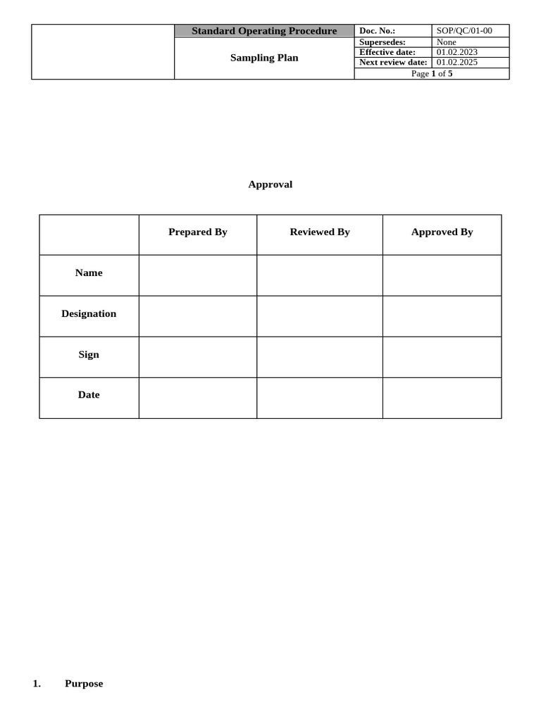 Sop For Sampling Plan | PDF | Sample Size Determination | Sampling ...