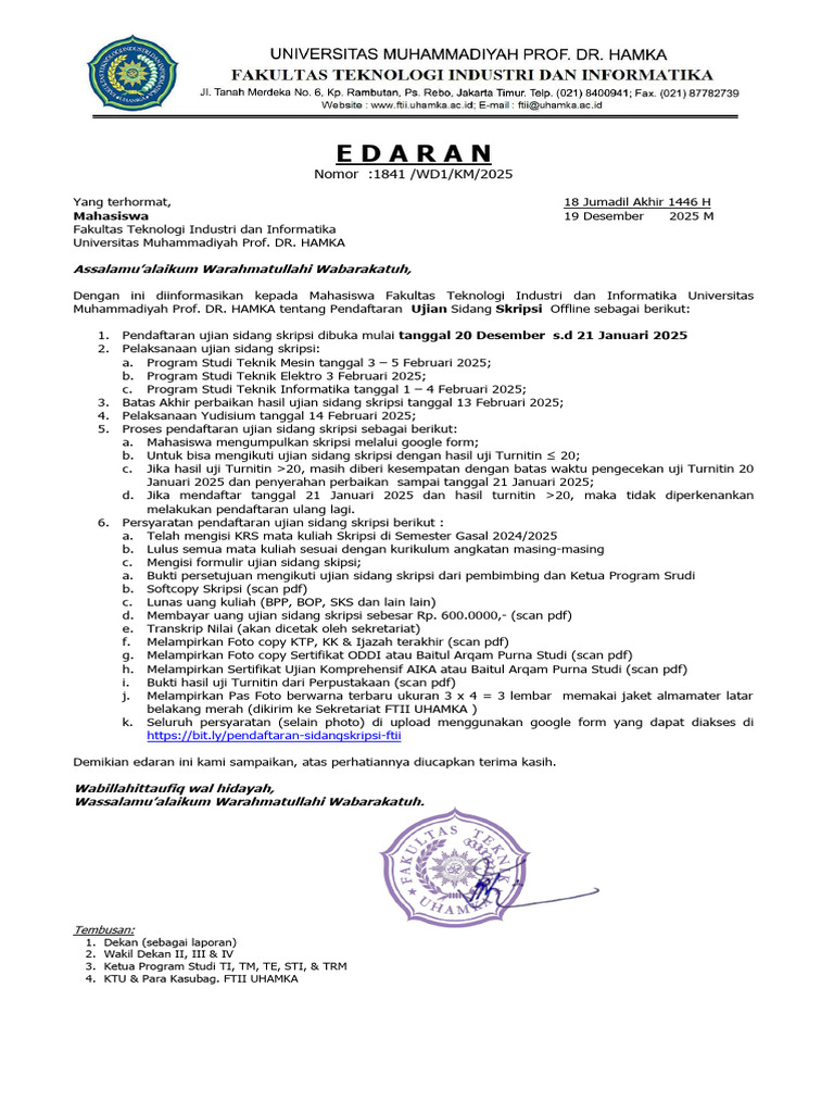 edaran Ujian Skripsi offline Februari 2025 | PDF