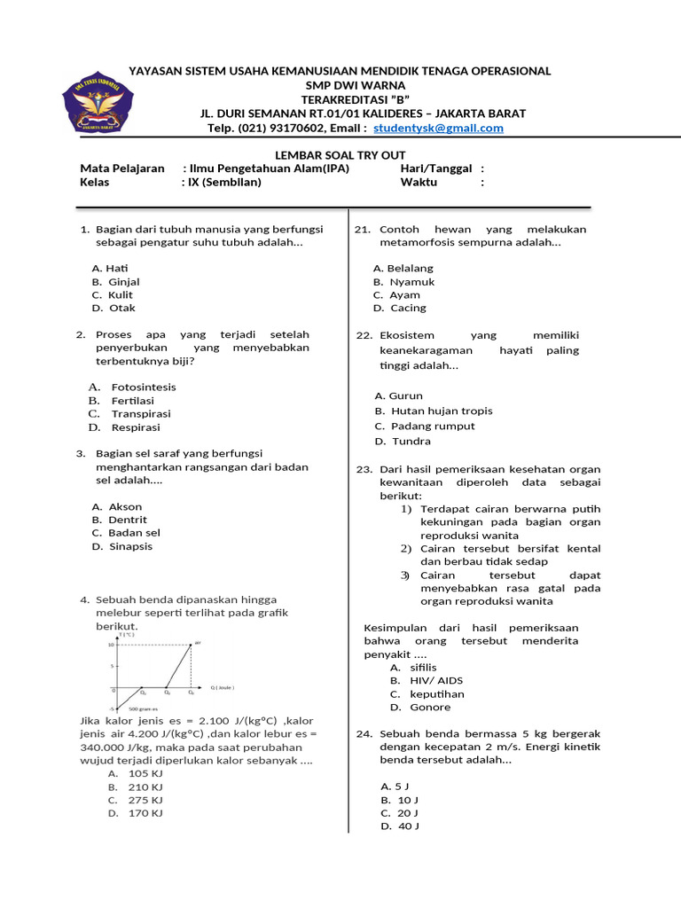 SOAL TRY OUT IPA Kls 9 - 2025 | PDF