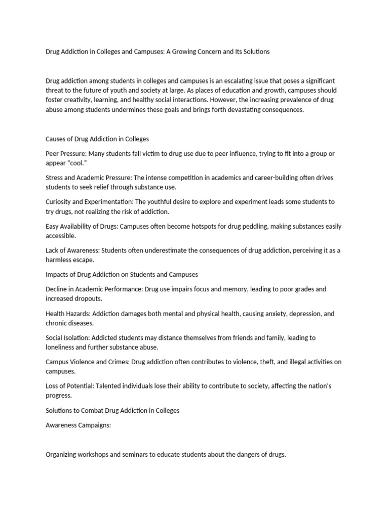Drug Addiction in Colleges and Campuses | PDF | Substance Abuse | Violence