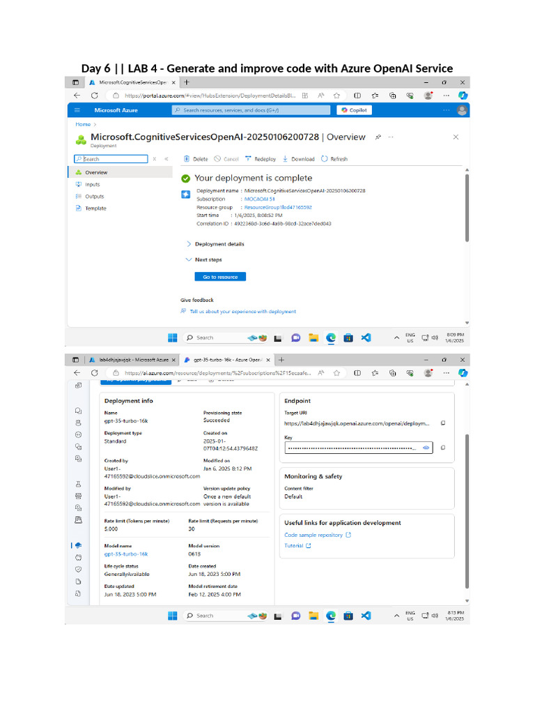 Day 6 - LAB 4 - Generate and Improve Code With Azure OpenAI Service | PDF
