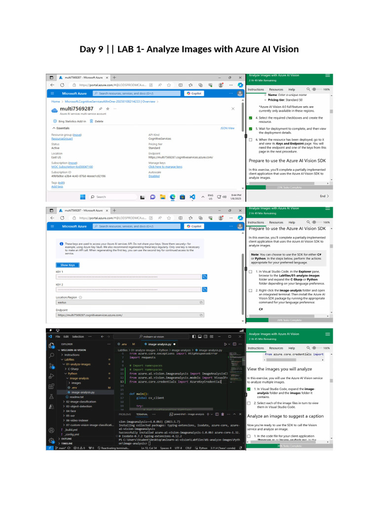 Day 9 - LAB 1 - Analyze Images With Azure AI Vision | PDF