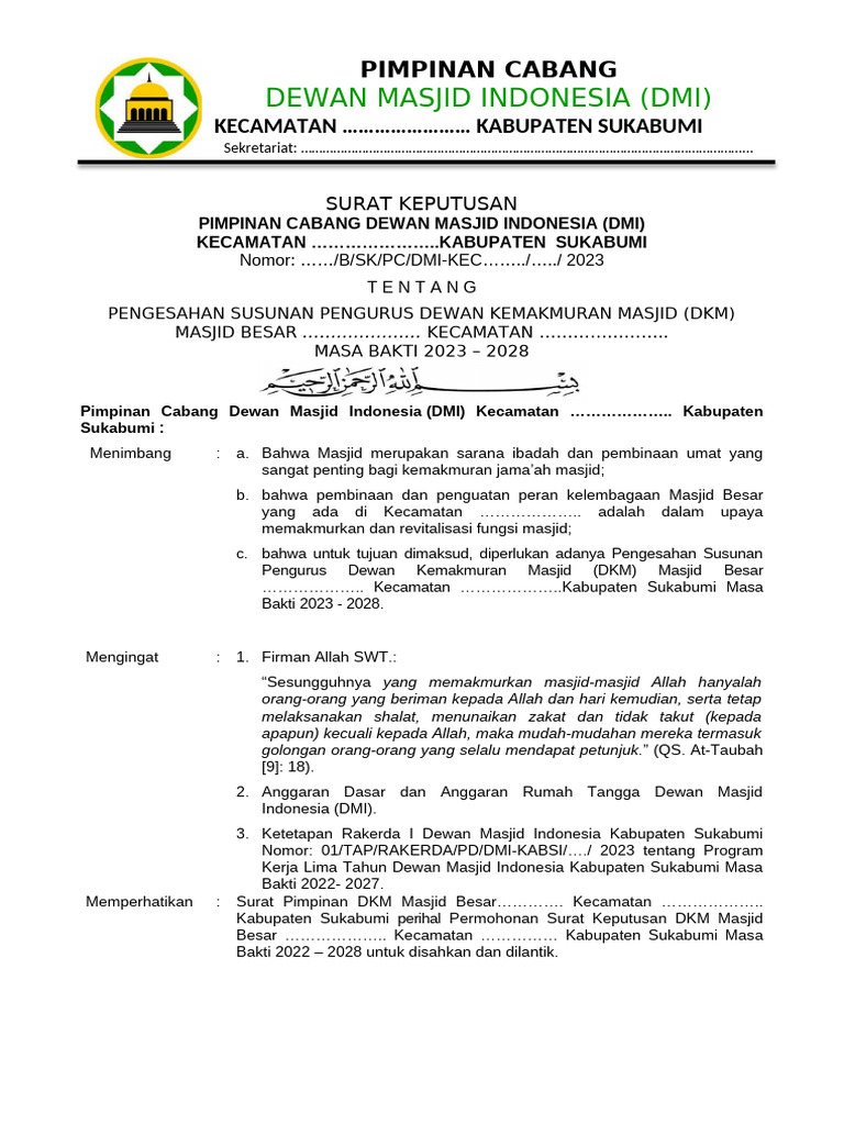 Contoh SK DKM Masjid Besar | PDF
