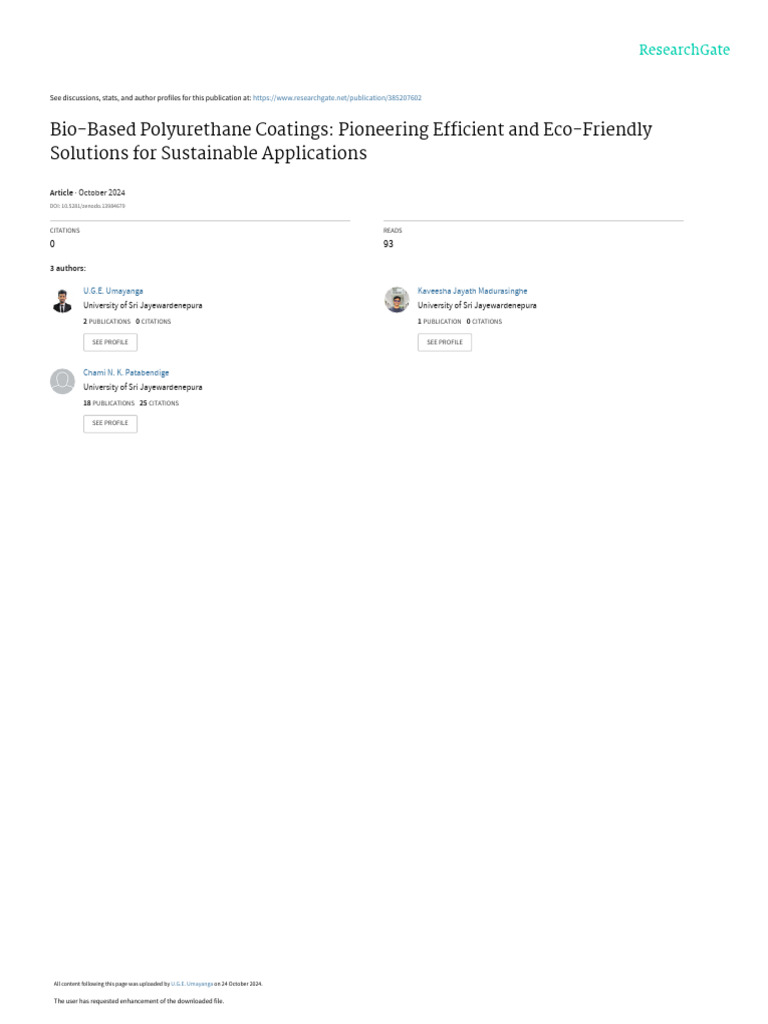 Bio Based Polyurethane Coatings | PDF | Polyurethane | Materials