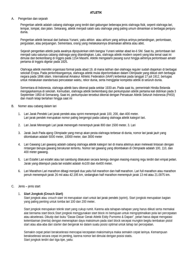 Sejarah dan Teknik Dasar Atletik | PDF