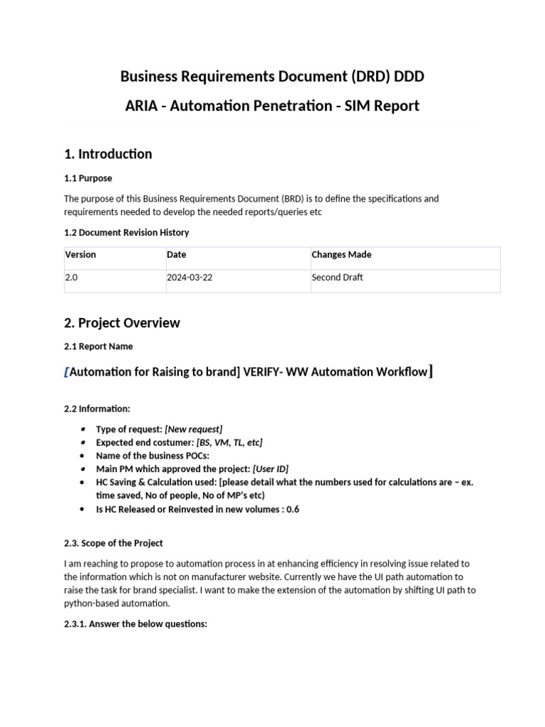Template BRD 2.0 RBS AVS Automation | PDF | Microsoft Excel | Automation