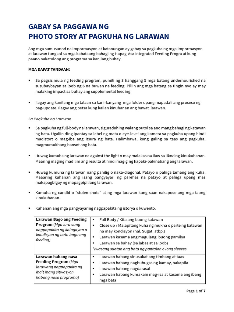 Photo Story Writing Guide - Revised As of April 19, 2024 - Filipino ...