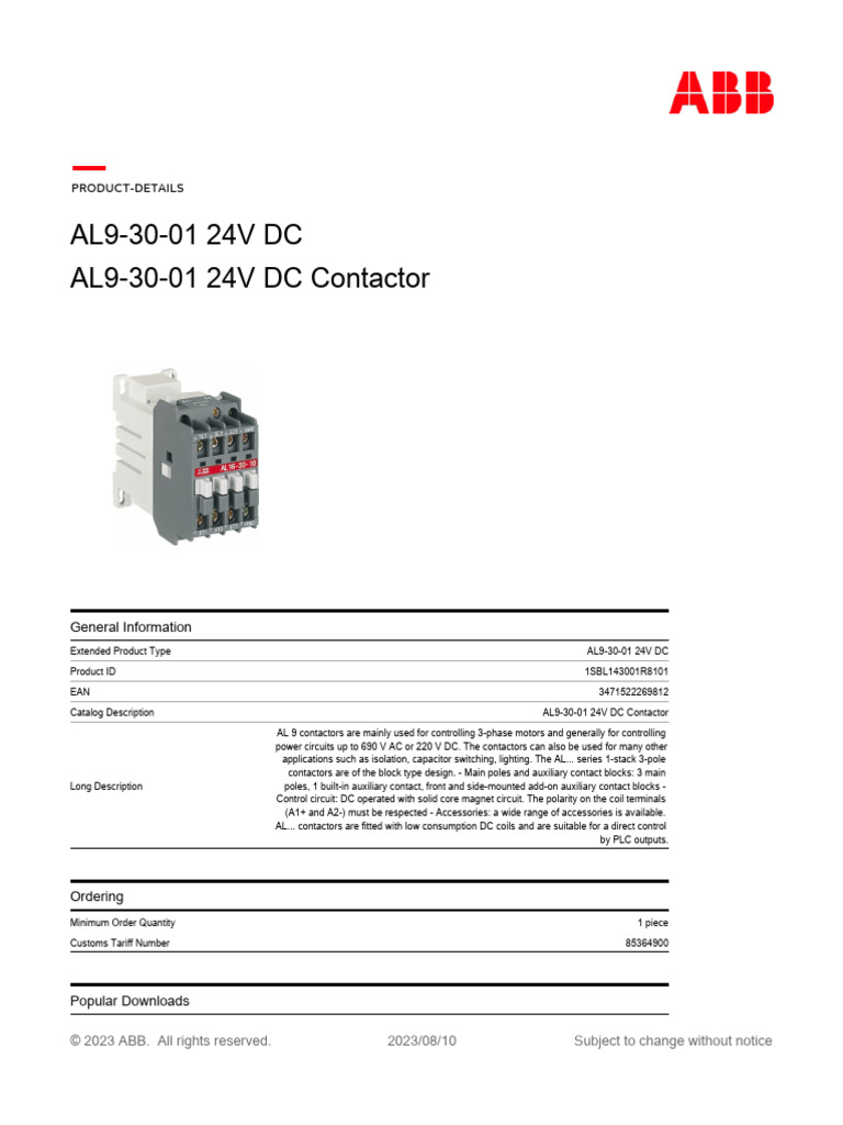 1SBL143001R8101 Al9 30 01 24v DC | PDF | Direct Current | Equipment