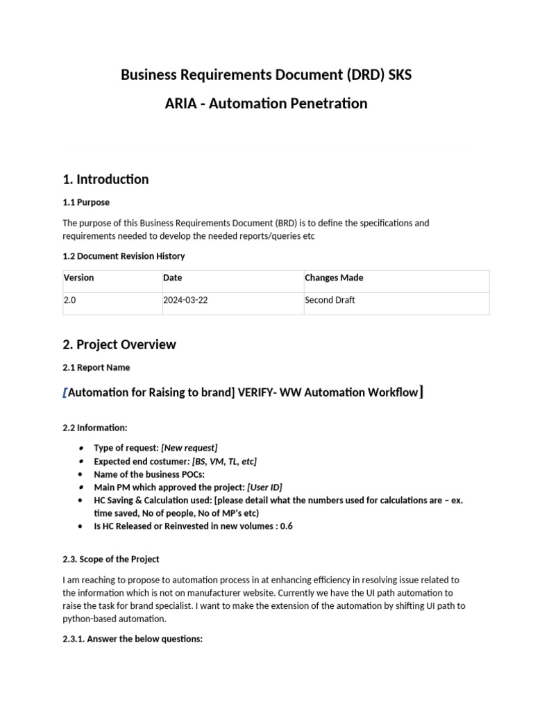 Template BRD 3.0 RBS AVS | PDF | Microsoft Excel | Automation