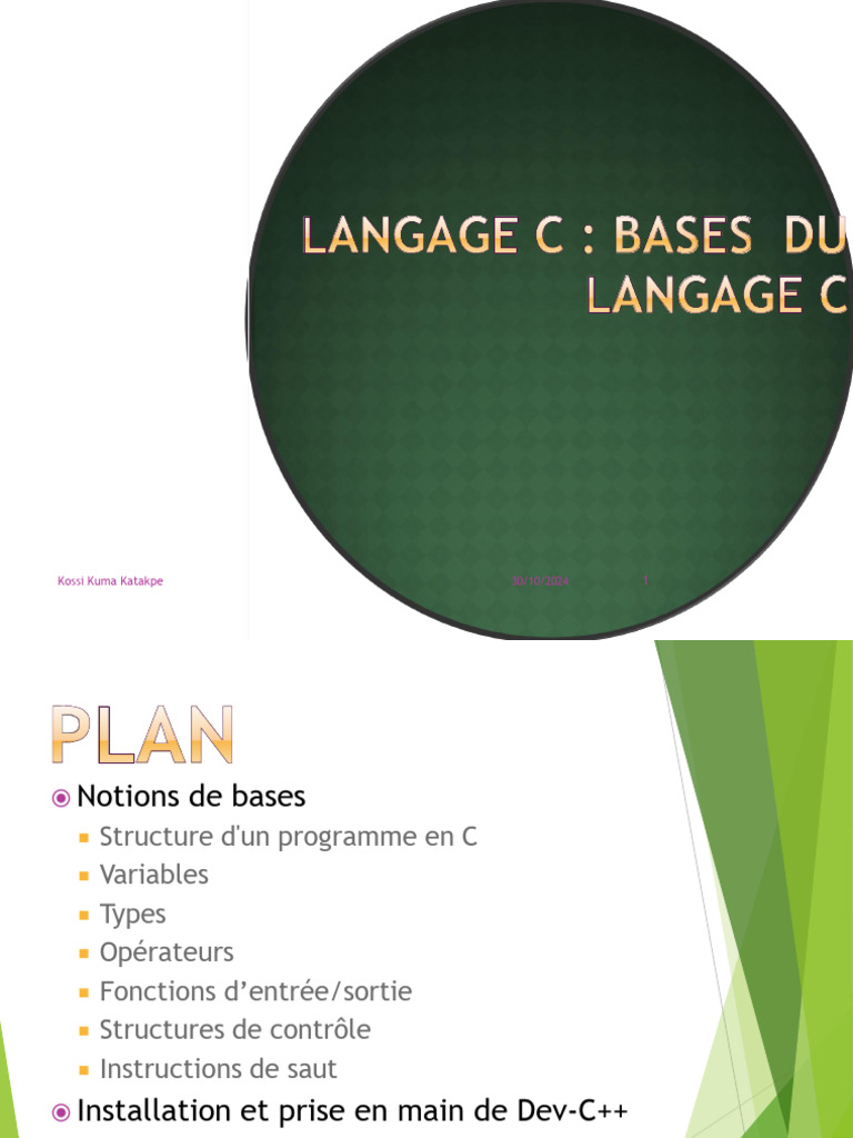 Cours1 Programmation en Langage C, Notions de Base_10!11!2024 | PDF | C (Langage de ...