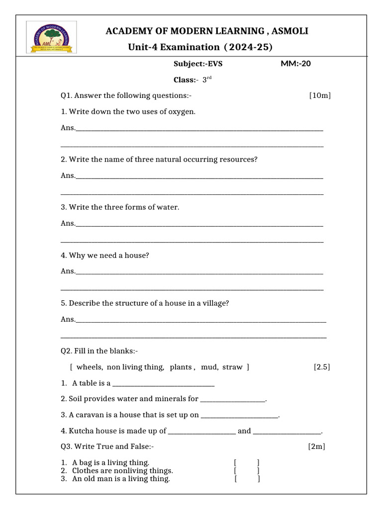 class 3rd evs unit4 [ 2024-25] | PDF